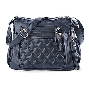 ELDA Quilted Crossbody Bags for Women Multi Pocket Shoulder Bag Soft PU Leather Ladies Purses and Handbags