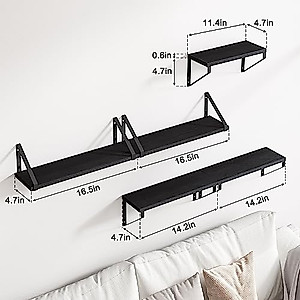 Fixwal Floating Shelves, Width 4.7 Inches Wall Mounted Shelves Set of 5, Rustic Wood Storage Bookshelves, Farmhouse Decor for Bathroom, Bedroom, Living Room, Kitchen and Office (Black)