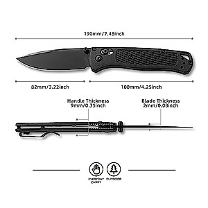 folding knives EDC for men,7.4Men's manual pulley opening，8Cr13MoV Blade，Reinforced nylon fiber shank，folding knife with clip，Camping, wild fishing, good partner (black)