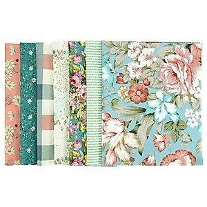 Mililanyo 7 Pieces Cotton Fabric 18 x 22 Inches Precut Patchwork Fabric Set Fat Quarter Bundles for Sewing Quilting Crafting (Peony Lily)
