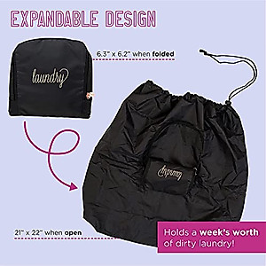 MIAMICA Foldable Travel Laundry Bag, 21'' x 22'', Purple "Laundry" – Lightweight, Durable Design with Drawstring Closure