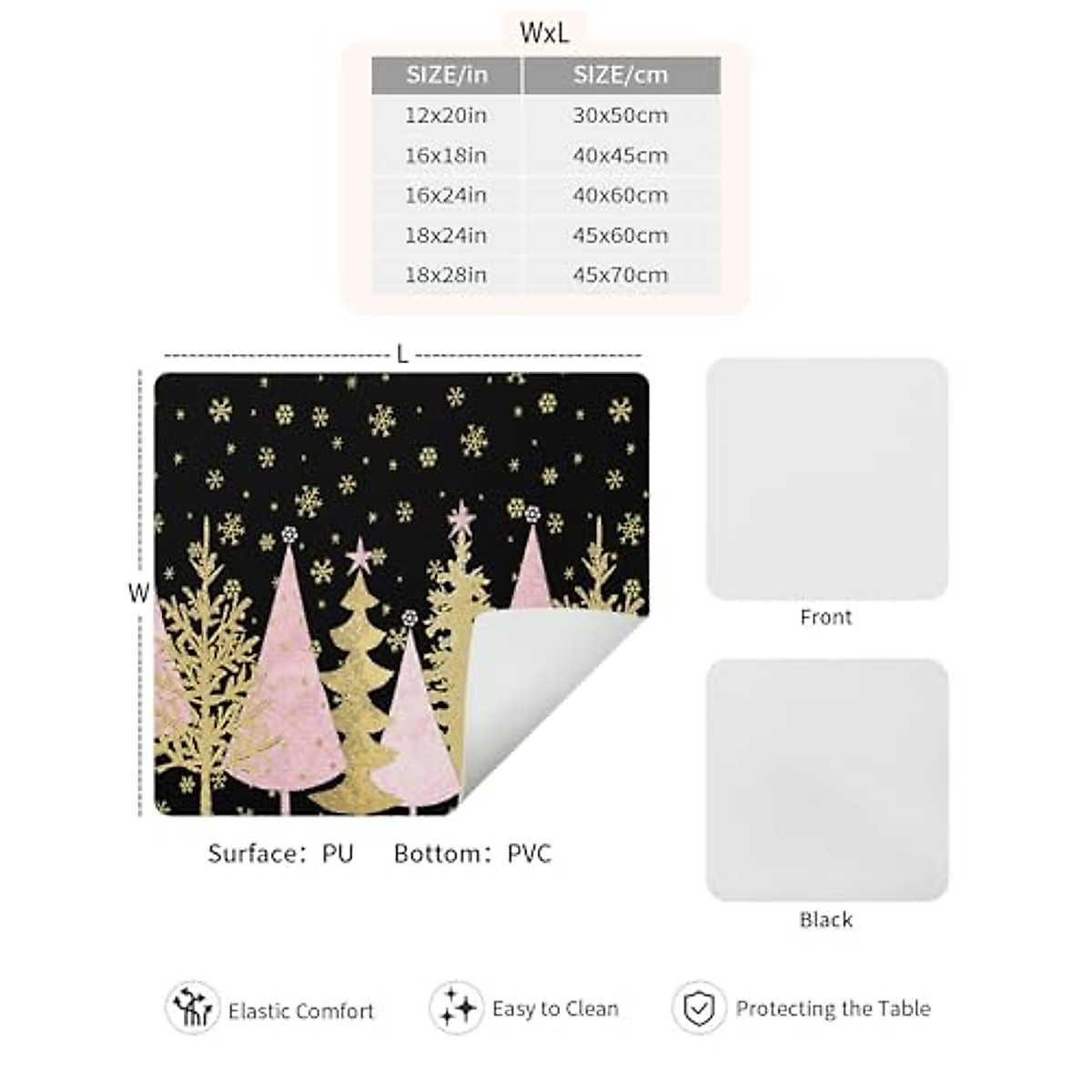 Coffee Mat for Counter, Pink Gold Christmas Tree Winter Snowflake Black Absorbent Hide Stain Coffee Bar Mat, Non-slip Coffee Bar Accessories Kitchen Drying Mat Fit Under Coffee Maker Espresso Machine