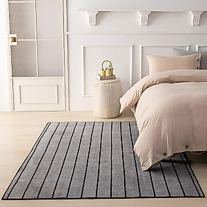 Serenhom Modern Ultra Soft 5x7 Area Rug - Non-Shedding, Machine Washable, Non-Slip Shaggy Carpet for Living Room, Bedroom, Kitchen, Dining Room, Patio, Office - Black/White Line Boho Moroccan Style
