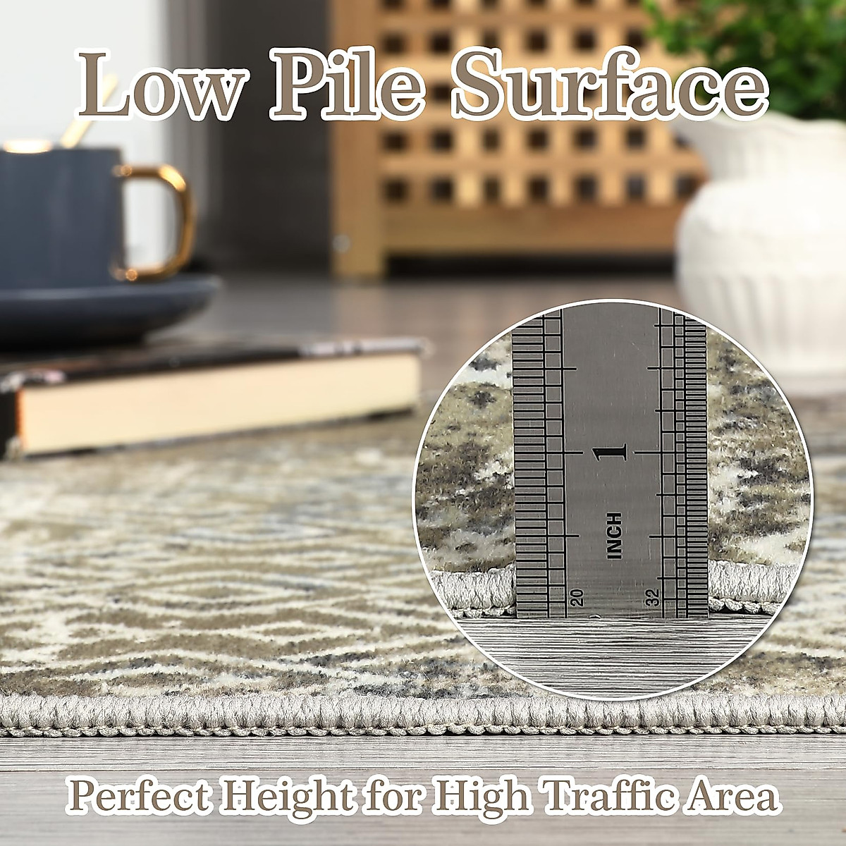 GarveeHome Washable Rug 5x7 Modern Area Rug Non Slip Rug Low Pile Accent Throw Rugs Stain Resistant Indoor Floor Carpet for Living Room, Camel/Green