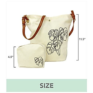 Monstera Canvas Crossbody Tote Bag & Zipper Pouch, Shoulder Tote Bag, Plant Lover Gifts For Women