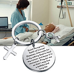 FEELMEM Patron of Cancer Saint Peregrine Jewelry Cancer Fighter Gift Recovery Gift Healing Prayer Keychain St Peregrine Gift(silver)