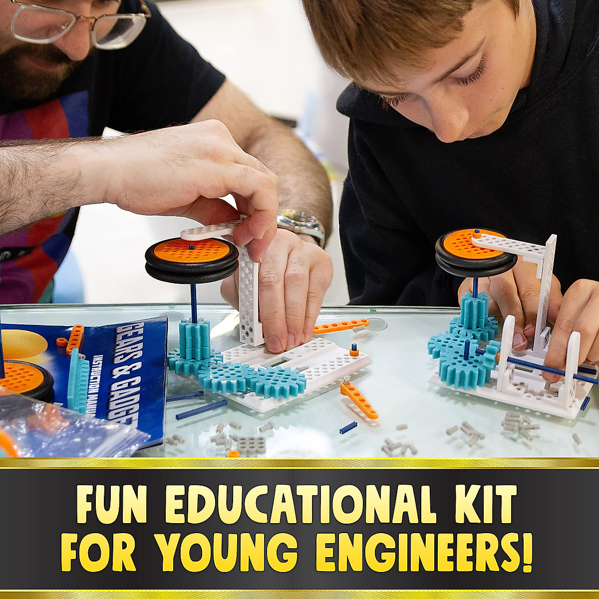 Gears & Gadgets 194pc Kids Building Toys - Build Large & Small Robotic Projects - STEM Toys for Kids Education - Construction Building Kit - Engineering Activities Science Kits for Kids Age 8-12