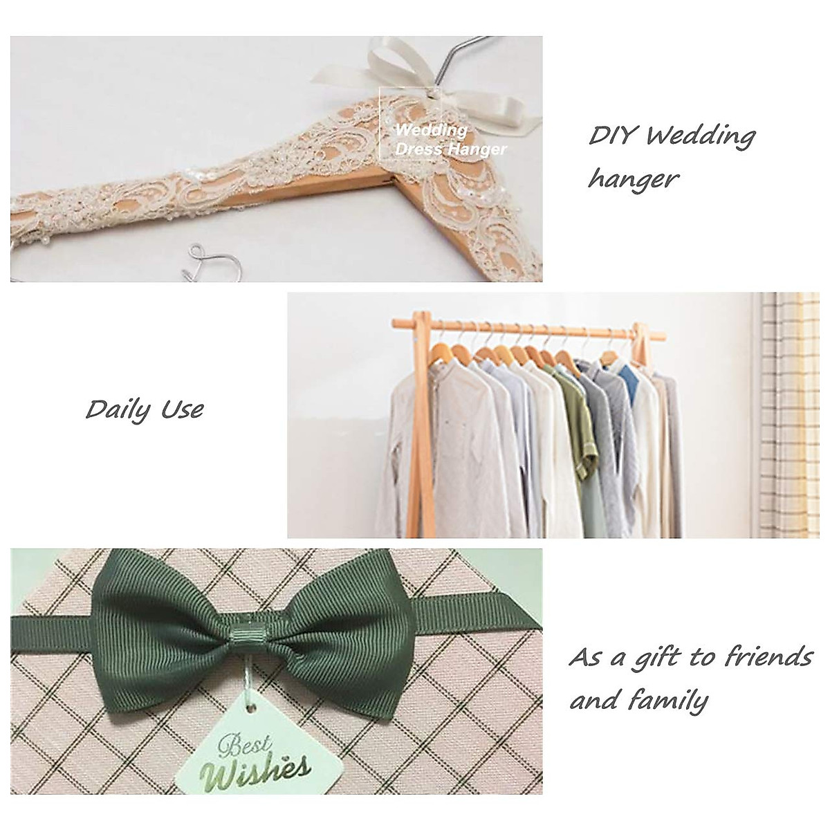 Amber Home 10 Pack Natural Wooden Shirt Hangers, Premiun Wood Coat Hangers Without bar, Clothes Hangers for Jacket, Bridal (Natural, 10)