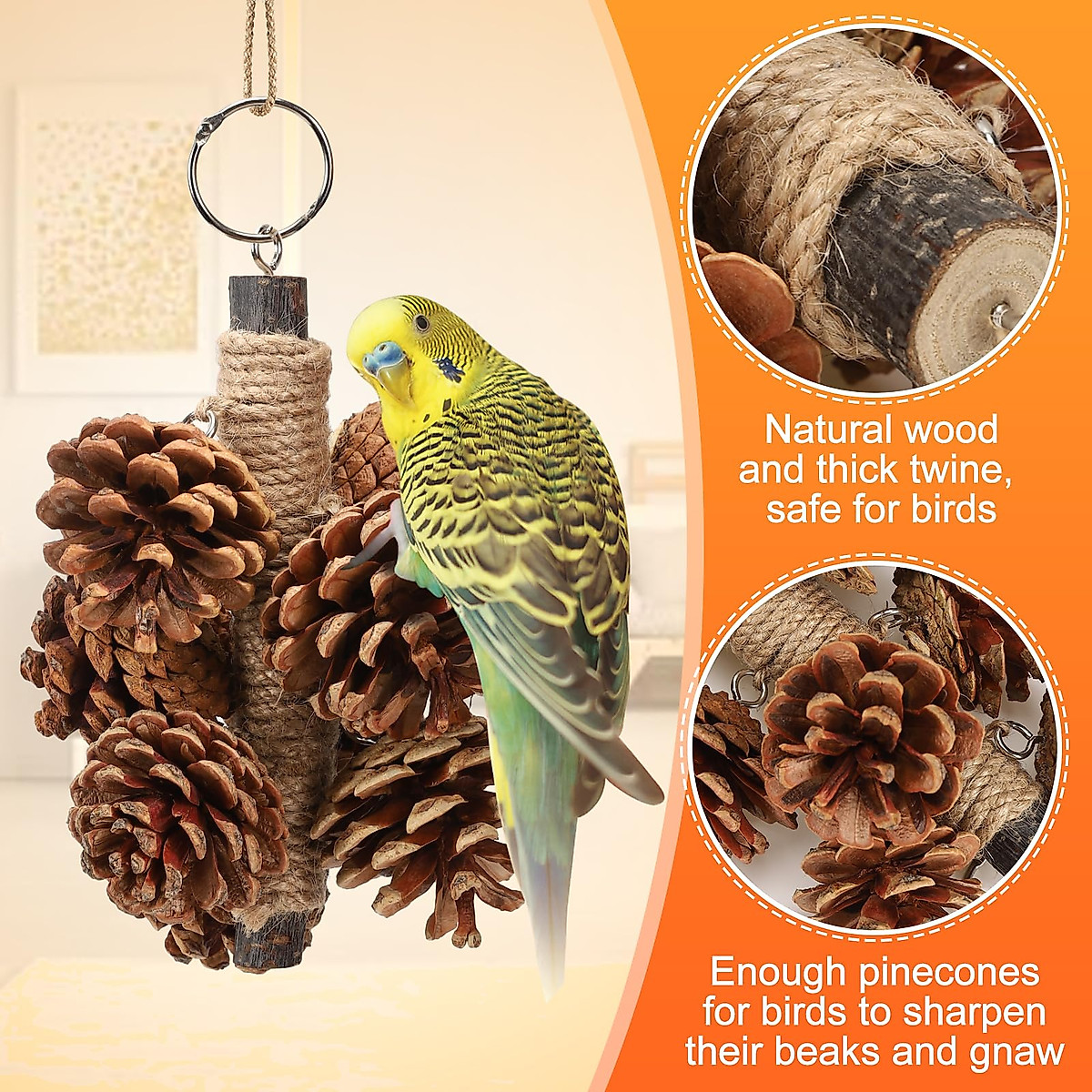 Acostop Bird Toys Parrot Toys - Bird Chewing Toy with Natural Pine Cones for Small and Medium-Sized Parakeets Cockatiels Conures Cockatoos African Grey Amazon Parrots Birdlovers Gifts