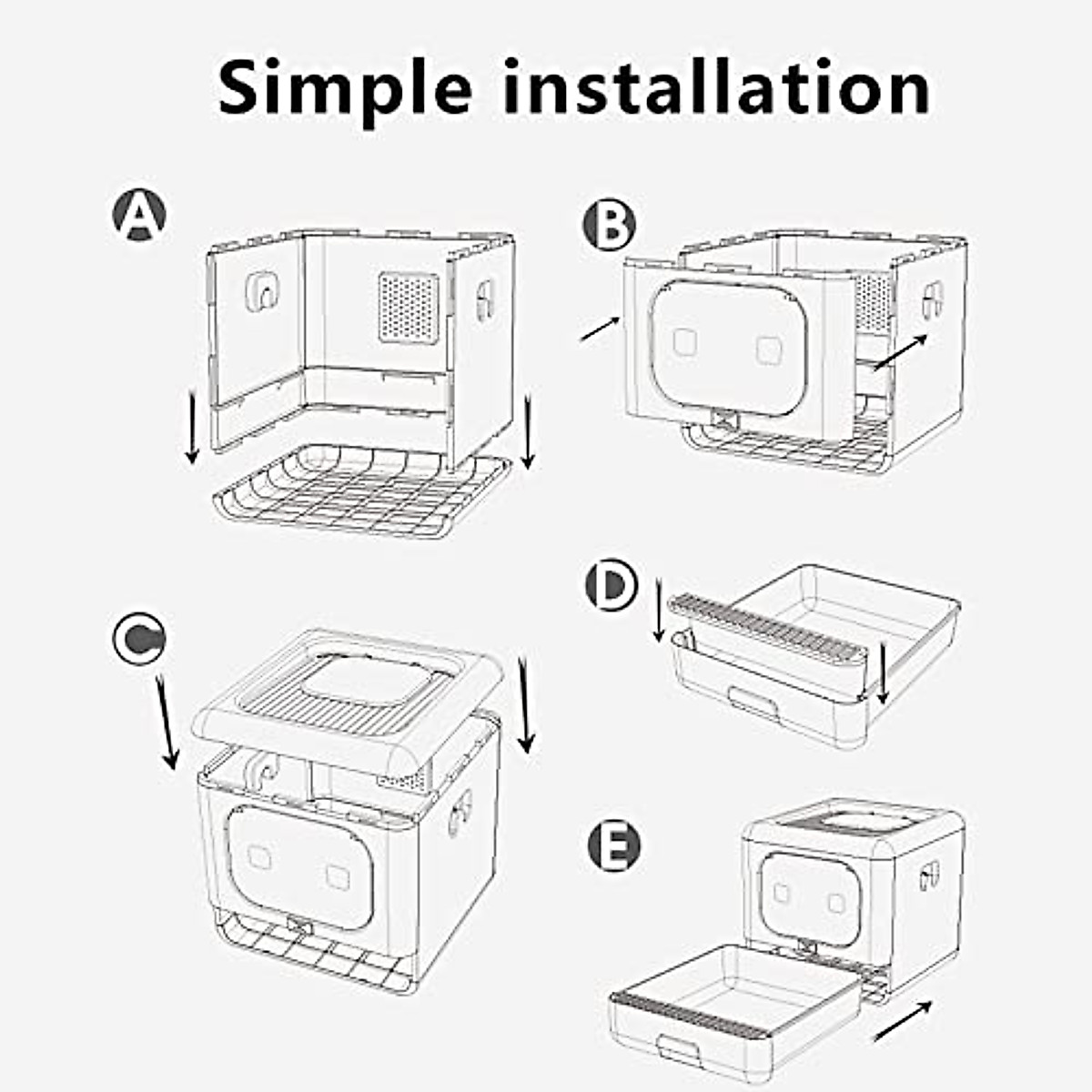 Large Foldable Cat Litter Box, Top Entry Cat Litter Box with Cat Litter Scoop and Filter Cotton, Closed Smell Proof Anti-Splashing,Drawer Structure Kitty Litter Box,