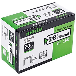 meite 20 Gauge 1/2-Inch (12.3mm) Crown 3/8-Inch Length Upholstery Staples for Staple Gun, Fine Wire Stainless Steel Staples for Carpet, Work Box, Cable, Shed (5,000 Pieces)