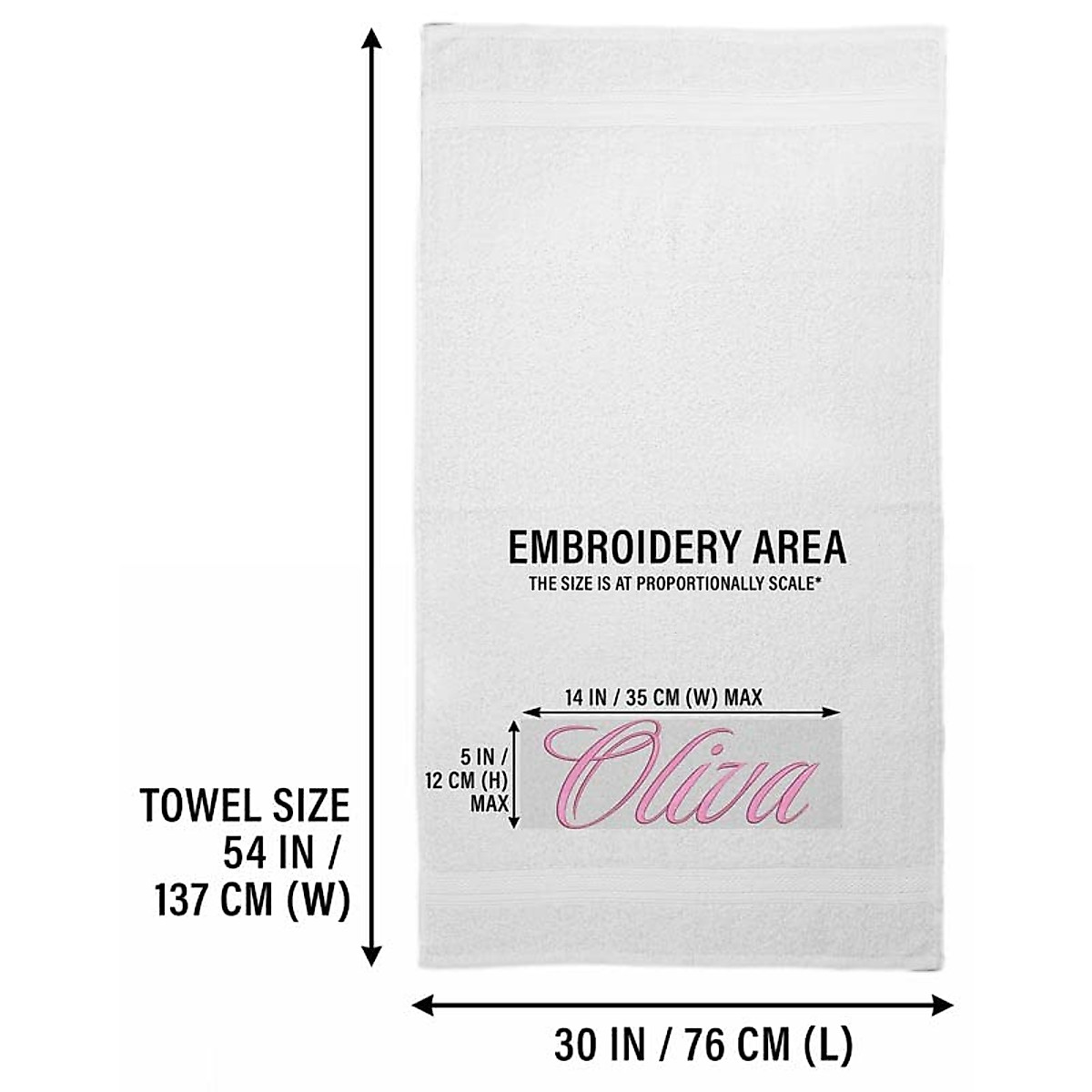 Stitches XXI Personalized Bath Towel. Luxury Embroidered Custom Bathroom Towel 100% Cotton Black 30x54 inches