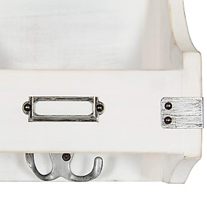 Kate and Laurel Stallard Decorative Rustic Wood Home Organizer with Chalkboard, Pockets, and Key Hooks, White