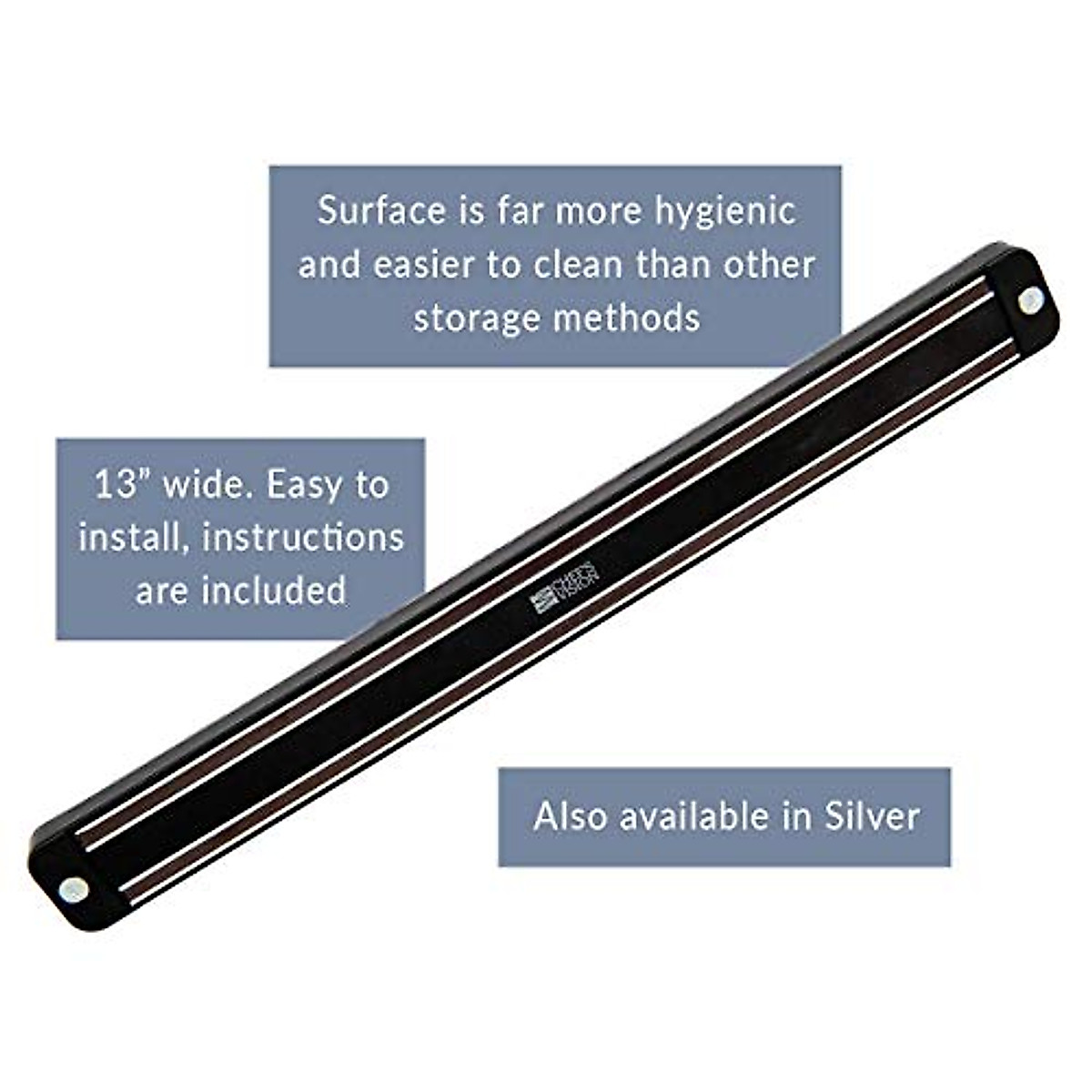 Black Wall-Mounted Magnetic Kitchen Knife Holder - BEHOLD by Chef's Vision - Magnetic Strip for Kitchen Knives - Stylish Kitchen Knife Bar Display - Ideal For Color Knives