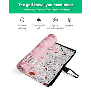 Golf Towel Christmas Dwarf Xmas Tree Pink Gradient,Waffle Pattern Microfiber Club Cleaner Golf Towels with Carabiner Clip for Women Men Dad,Winter Pine Needle Golf Towel for Golf Bags,24x16in