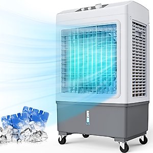 Evaporative Cooler - AOLOS Windowless Air Conditioner w/ 3 Speeds, Swamp Cooler for Cooling Up to 700 Sq.ft, 5 Gallon Tank & 4 Ice Packs, 60° Swing, Evaporative Air Cooler for Backyard Garage Outdoor