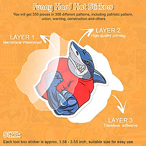 Outus 350 Pieces Hard Hat Stickers Funny Vinyl Tool Box Sticker American Patriotic Helmet Decals Funny Stickers Decals for Tool Box Helmet Hardhat Construction Welding Union Worker