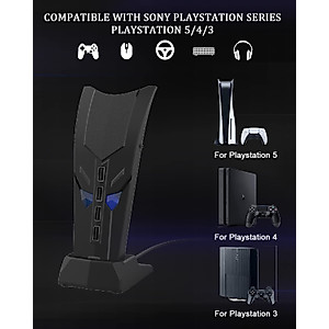 Joso USB Hub for PS5 with Glowing Eyes, High-Speed Expansion Hub Charger Splitter Adapter with 4 USB Ports + USB Adapter Cable, Multi-Platform Compatible with PS4, Mac OS, PC, Laptop, Plug and Play