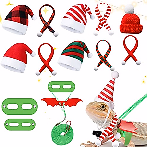 13 Pieces Christmas Bearded Dragon Santa Hat Leash Harness Scarf Set Bearded Dragon Lizard Christmas Outfits Costume Leash Harness Scarf and Hat Wings Accessories for Reptile Small Pet Animals