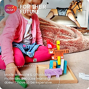 bee SMART Wooden Stacking Balancing Animal Activity Toy | Wooden Box & Bag | Kids Activity Montessori Educational Colourful Gifts for Preschool & Toddlers Boys & Girls
