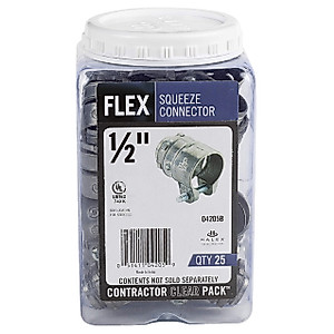 Halex – ½ Inch Flexible Metal Conduit (FMC) Squeeze Connector – 04205B – 25 Per Pack – Silver