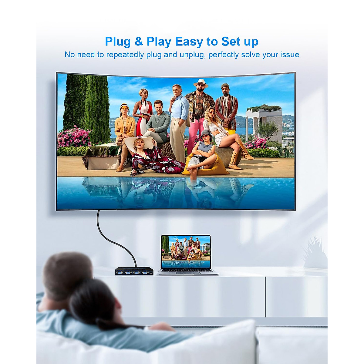 VGA Splitter 4 in 3 out: 4 Port Powered VGA Switch 4 PC to 3 Monitors/Projector with Remote, VGA Video Splitter Box Support 1920x1440 Resolution 200MHz Bandwidth for Screen Duplication