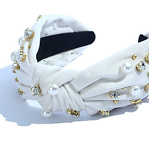 FEDANS Pearly Crystal Knotted Women Headband Luxury Jeweled Embellished Top Hairband Fashion Elegant Ladies Hair Band