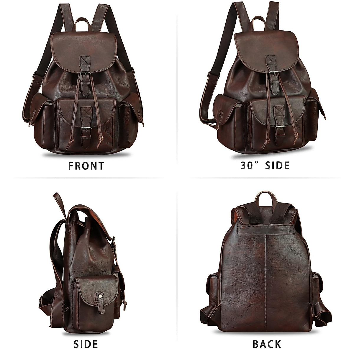 IVTG Genuine Leather Backpack Vintage Handmade High Capacity Leather Rucksack Casual Daypack Retro Knapsack Purse (Coffee)