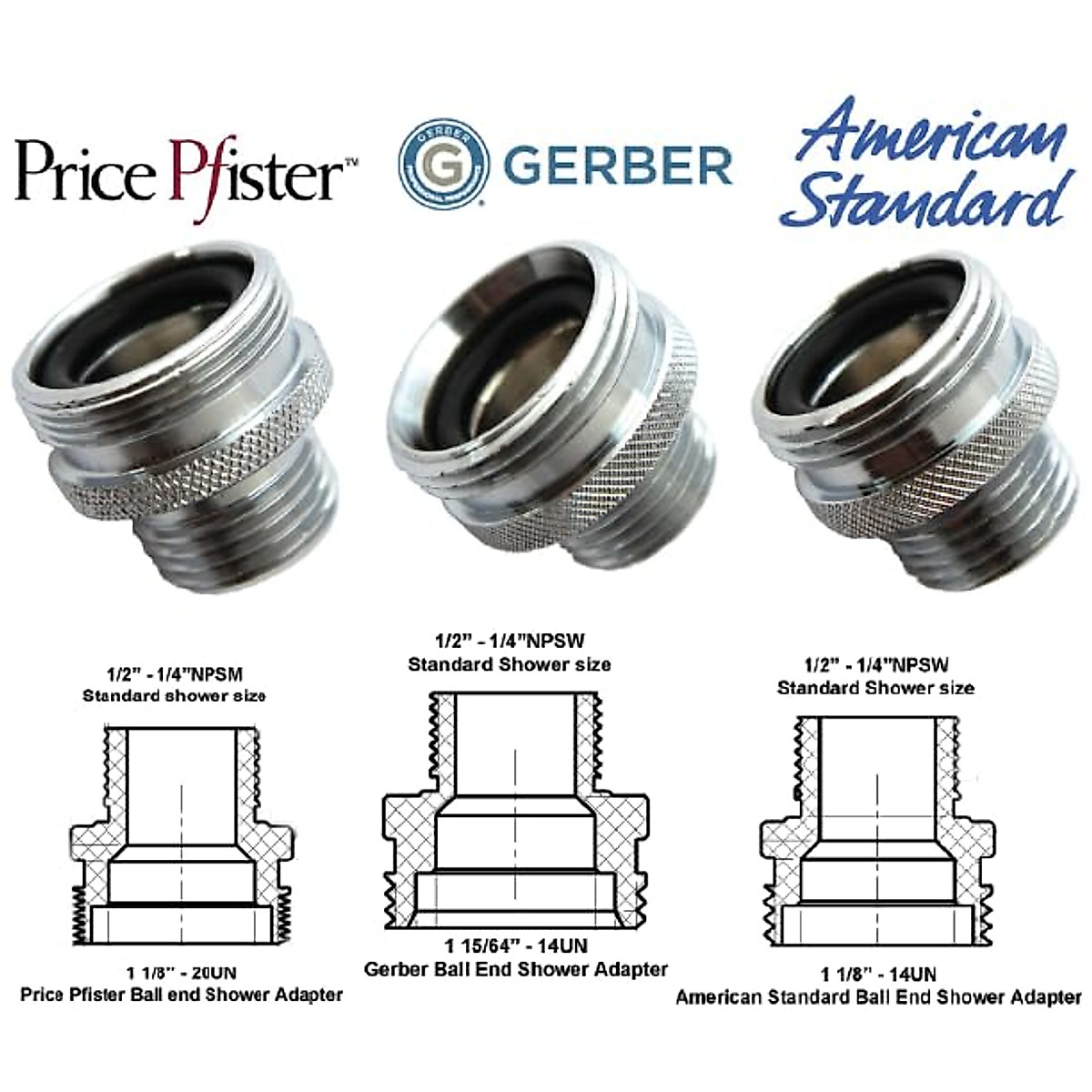 All 3 Ball End Shower Arm Adapter Set