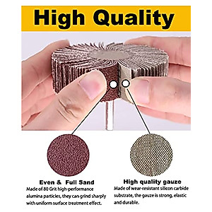 SHITIME 16 Pcs 1/4" Shank Abrasive Flap Wheel Sander, SHITIME Aluminum Oxide Cylindrical Shape Sanding Wheel for Removing and Polishing(80 Grit)