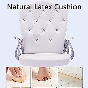 PU Leather Mid Back Office Chair, Ergonomic Swivel Chair, Lounge Chair, Delicate Rhinestone Inlay, with Fixed Armrests, Adjustable Height,Rolling Wheels (Pink)