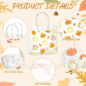Aliceset 12 Pcs Clear Fall Pumpkin Gift Bag with Handles Pumpkin Party Plastic Favor Bag Fall Treat Bag Bulk Halloween Goodie Bag for Thanksgiving Day Fall Party Favor, 8 x 8 x 3.15 Inch(Orange)