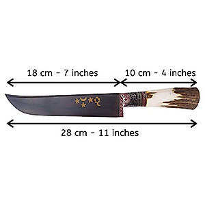 Genuine Handmade Uzbek Chefs Knife Pchak - Deer Horn Handle - 11 Inches - Uzbek Pchak - Ethnic Sheath – Uzbekistan Knife Pichok - Ethnic Souvenir - Bonus Popular Uzbek Recipes Ebooks