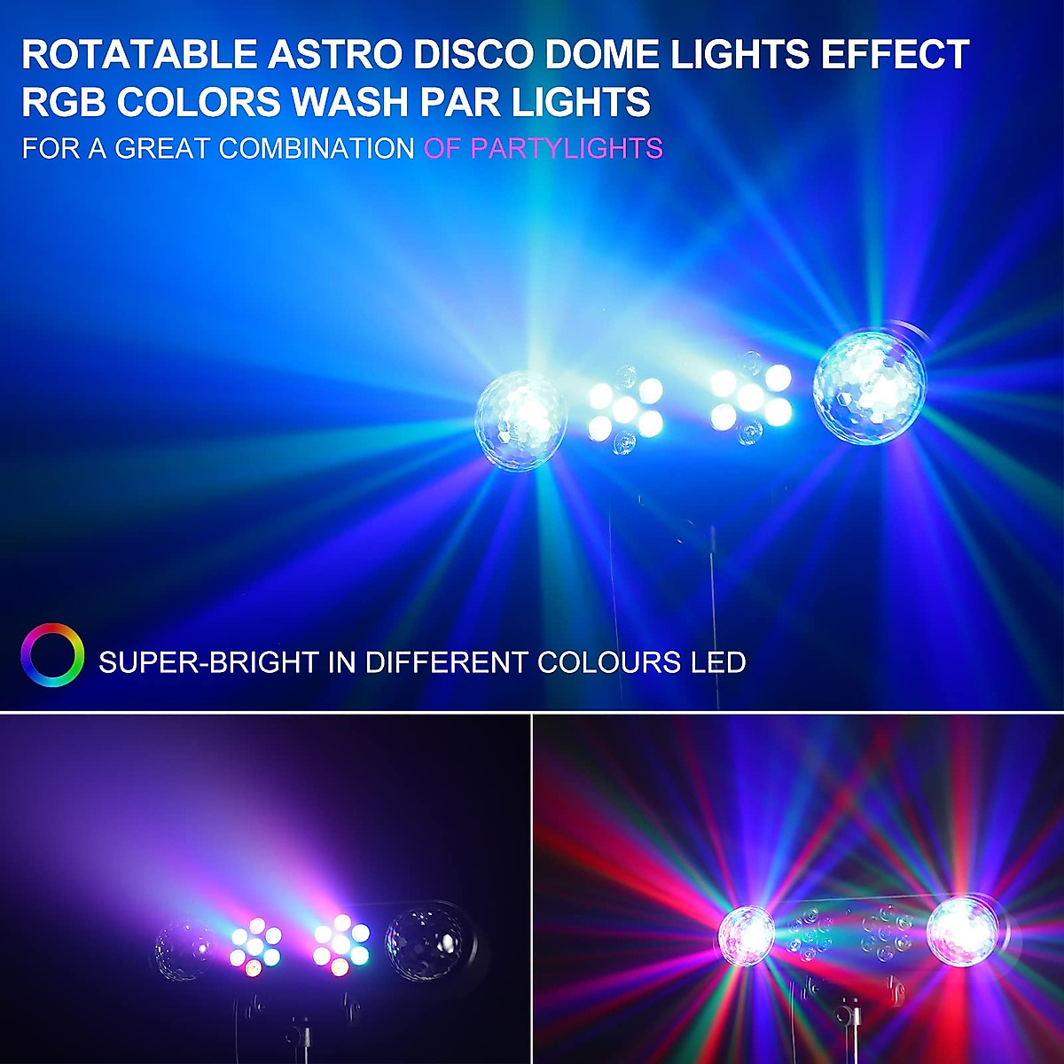 DJ Lights with Stand, Telbum Party Bar Light Set, Mobile Stage Lighting System Sound Activated LED Par Lights, for Move Band Disco Wedding Halloween Christmas (RGB)