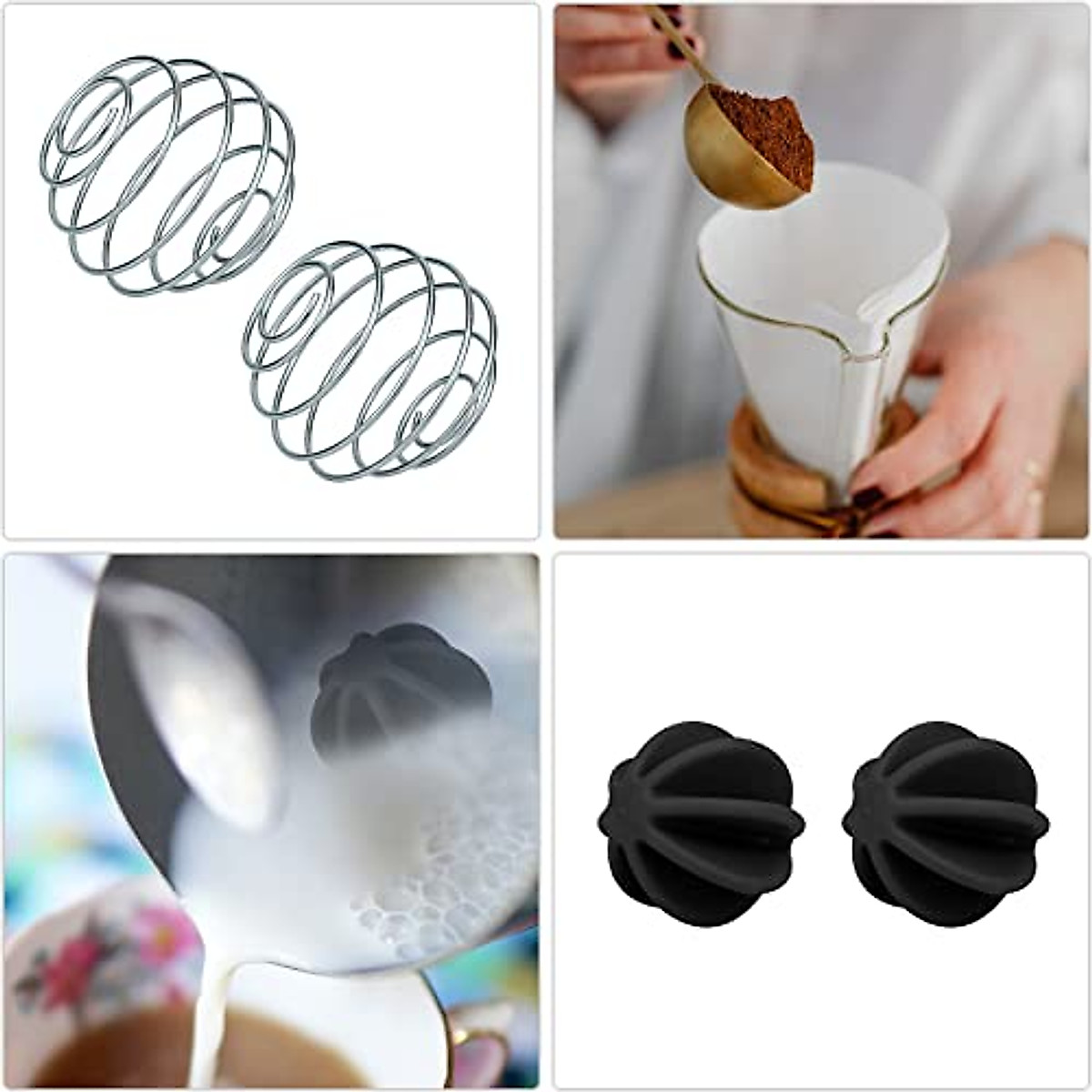 Shaker Balls Shaker Bottle Ball Replacement Milkshake Protein Powder Whisk Ball for Shaker Cup Bottle (4 Pcs Stainless Steel+ Black Plastic)