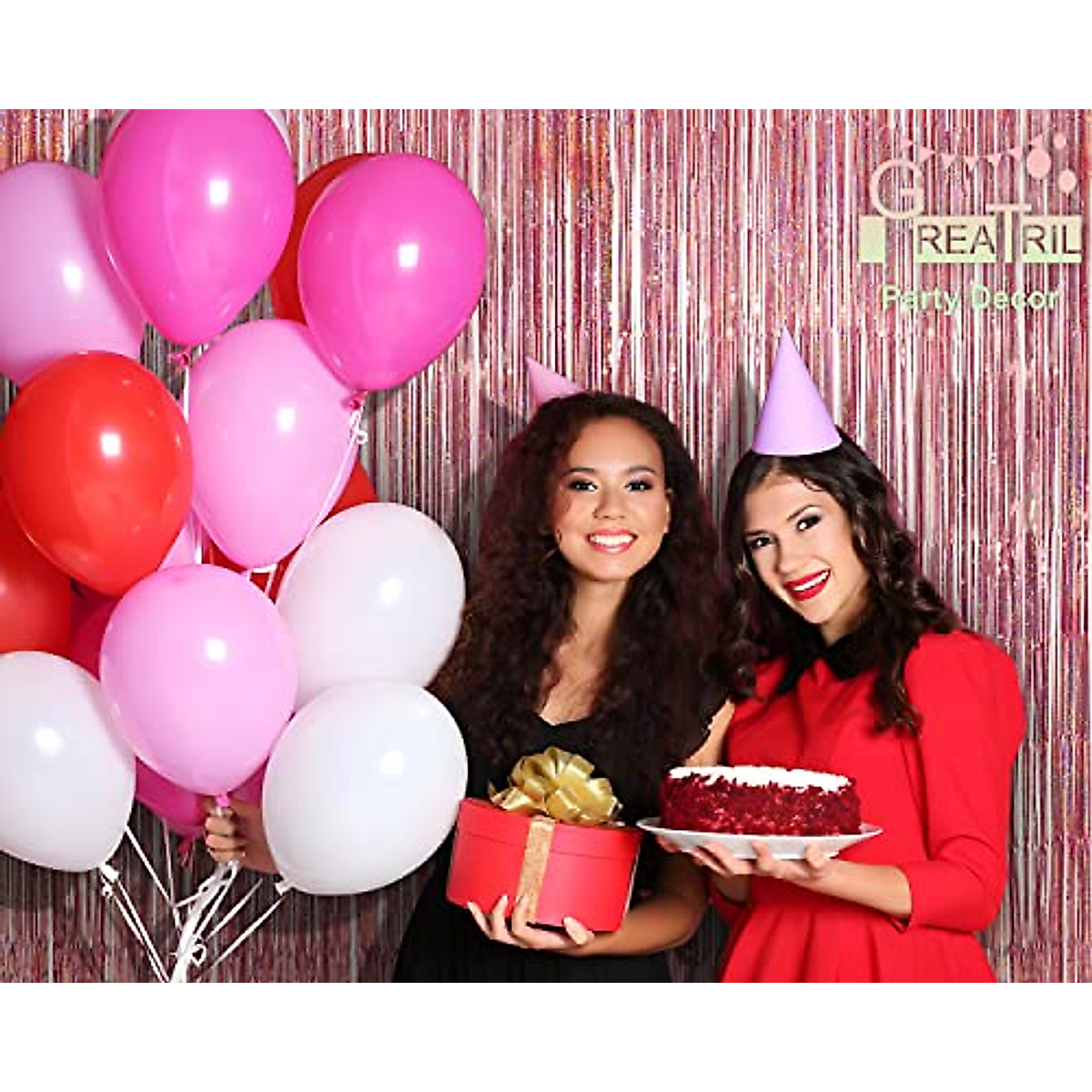 Rose Gold Tinsel Party Backdrop Glitter - GREATRIL Foil Fringe Curtain Party Decor Photo Booth Backdrop for Birthday Theme Party Decorations - 1m x 2.5m - Pack of 2