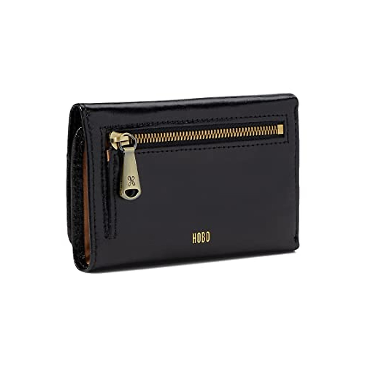 HOBO Jill Wallet For Women - Snap Flap Closure and Patterened Polyester Lining, Compact and Handy Wallet Black One Size One Size