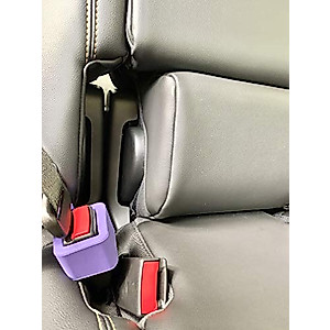 BPA-Free Car Seat Belt Buckle Booster (Size: Short, Model: Side Slit) - Snaps Around Receptacle - Gift Fun Kid Safety Stickers - Raises and Stabilizes Your Receiver (2-Pack)