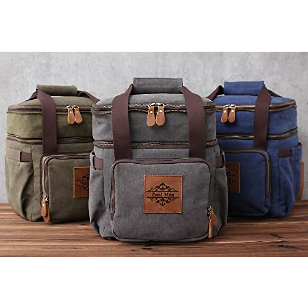 Personalized Cooler Bag, Groomsmen Gift Cooler, Insulated Double Compartment Lunch Cooler Bag, Reusable Lunch Box for Office Work Picnic Beach, Grey