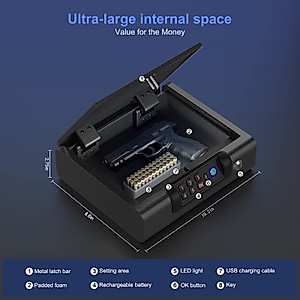 Gun Safe,Biometric Gun Safe for Pistols 3-Ways unlock Safe Fingerprint Digital PIN Key Unlock with Voice, Gun lock box for Cloakroom living room Bedroom Nightstand and Car BILLCONCH