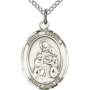 Heartland Store Women's Sterling Silver Saint Angela Merici Oval Medal + 18 Inch Sterling Silver Chain & Clasp