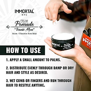 IMMORTAL NYC Hair Styling Pomade - Iconic Man, Flexible Medium Hold, Low Shine Pomade - Mens Water Based, No Residue Hair Balm - All Natural Pomade Cream for All Hair Types