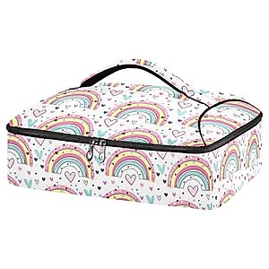 Kcldeci Insulated Thermal Food Carrier Insulated Casserole Carrier for Hot or Cold Food,Rainbow Pattern Insulated Tote Bag for Potluck Cookouts Parties Picnic,Lasagna Lugger