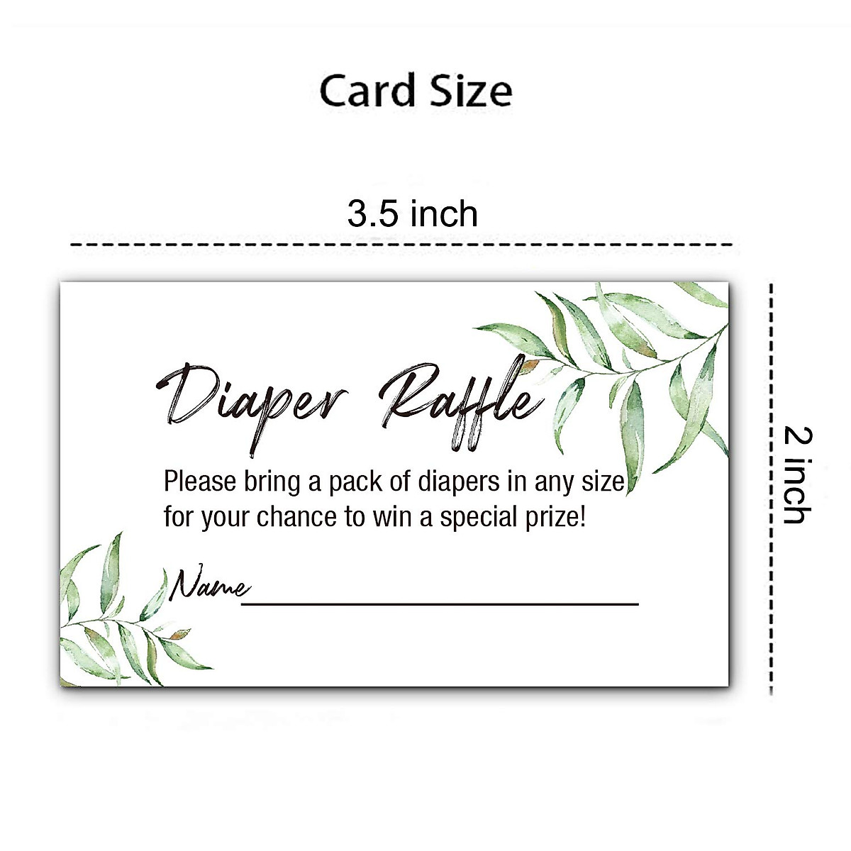50 Greenery Diaper Raffle Tickets for Girl or Boy Baby Shower Invitations, Baby Shower Games, 3.5" x 2" with Name Line