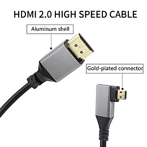 RIIEYOCA 90 Degree Right Angle UHD 4K Micro HDMI Male to HDMI Male 18Gbps High Speed 2.0 Extender Coiled Cable Supports 4K@60Hz,1080p,ARC,3D,for Laptop,DVRs,HDTV,Roku Ultra Stretchable to 1.5M/5FT