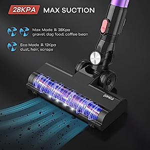 Ganiza Cordless Vacuum Cleaner, Stick Vacuum 28Kpa Powerful Suction Hi-Speed Brushless Motor Up to 45 Minutes Runtime, 6-in-1 V25 Lightweight Vacuum LED Headlight for Floor Carpet Pet Hair