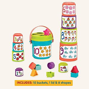 Battat – Nesting Sorter Set – 19Pc Stacking Bucket Sort Set – 10 Cups & 8 Shapes – Educational & Dexterity Toys – 18 Months + – Sort & Stack
