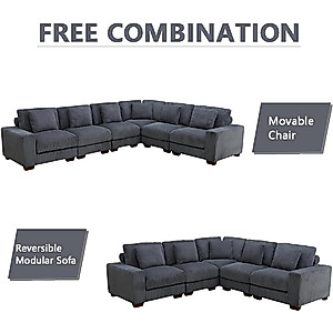 AYCP Customized Oversized Reversible Modular Sofa Couch Set with Adjustable headrest and Ottomans (Dark Grey, L Shape 6pcs)