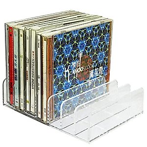 Clear Acrylic CD DVD Holder CD Storage Box CD Display Rack CD Stand - Holds up to 14 Standard CD Cases for Media Shelf Storage and Organization