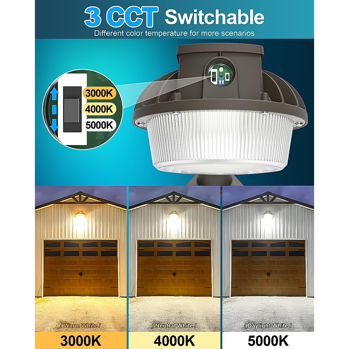 AKK LED Barn Light with Timed Dimming, 80W/60W/40W Selectable, 3000K/4000K/5000K Tunable, 12000LM Dusk to Dawn LED Outdoor Light with Photocell, Waterproof Security Lights, Flood Lights for Barn,Yard